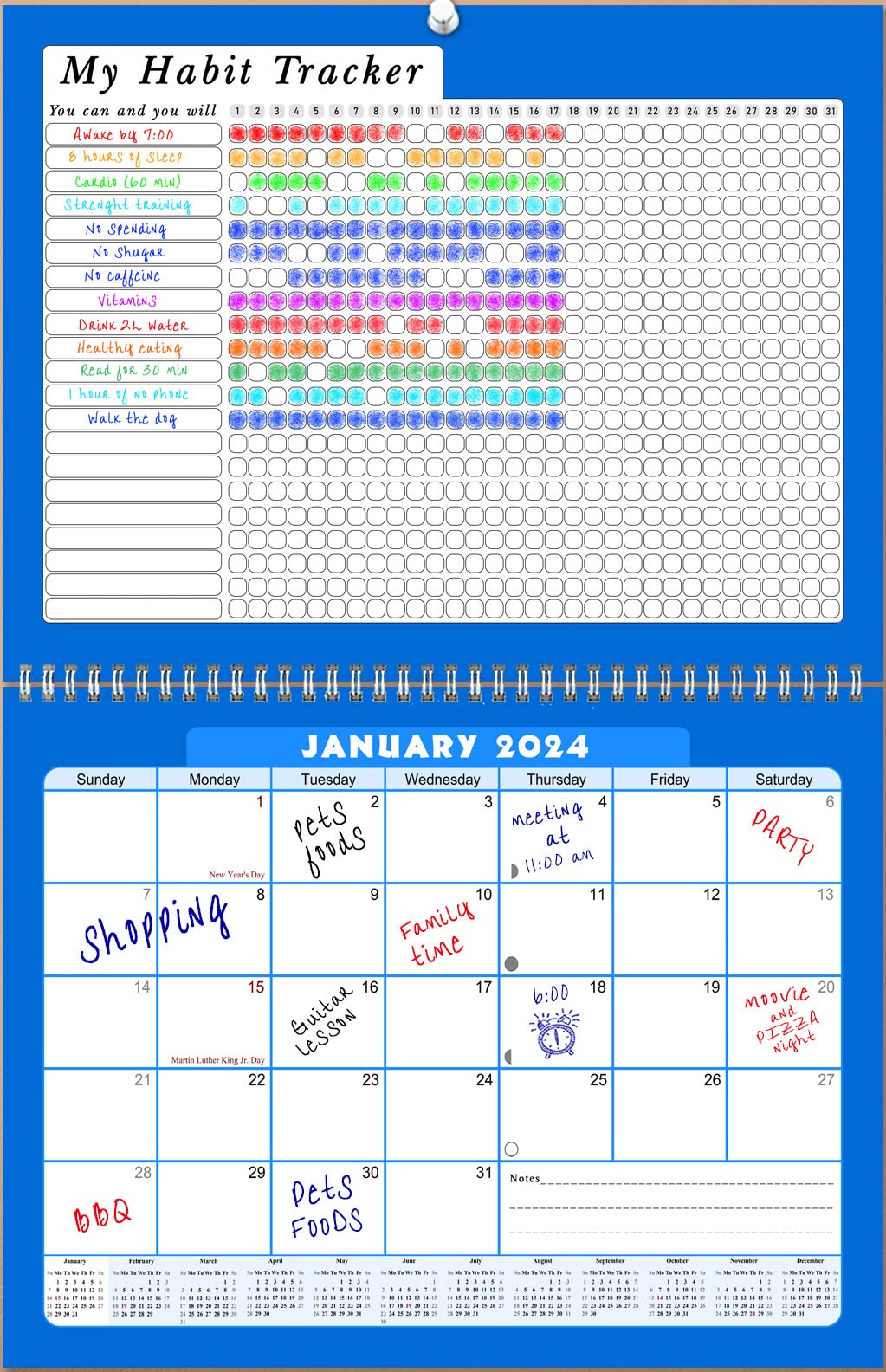 2024 Monthly Desktop/Wall Calendar/Planner - Habit Tracker - Daily, Weekly & Monthly Goal Motivational Habit Tracking Journal Inspirational - (Edition #06)