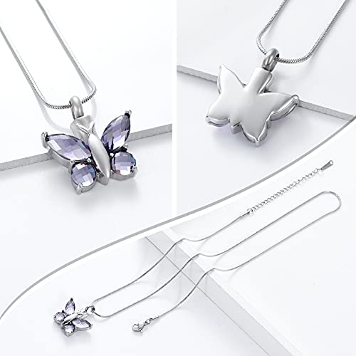 Butterfly Cremation Necklace for Ashes Memorial Keepsake for Beloved's Ashes Cremation Jewelry for Ashes Urn Pendants for Human Ashes Adult (Purple)