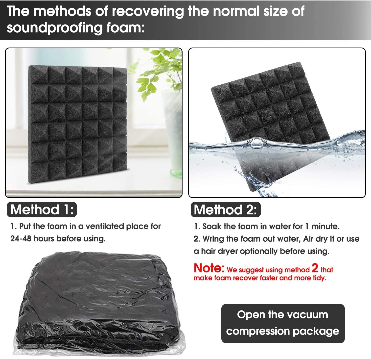 24 Pack Sound Proof Foam Panels for Walls 2 Inches Thick Acoustic Foam Panels for Wall Pyramid, 2" X 12" X 12" Sound Absorbing Dampening Studio Foam soundproof wall panels Wedge Tiles
