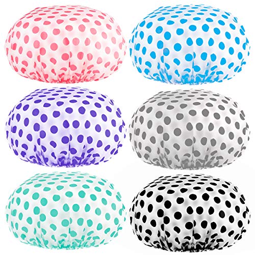 Keeygo 6 PCS Shower Caps, Large Reusable Elastic 100% Waterproof Bathing Hair Cap for Women Beauty, Hair Spa, Home Hotel Travel Use