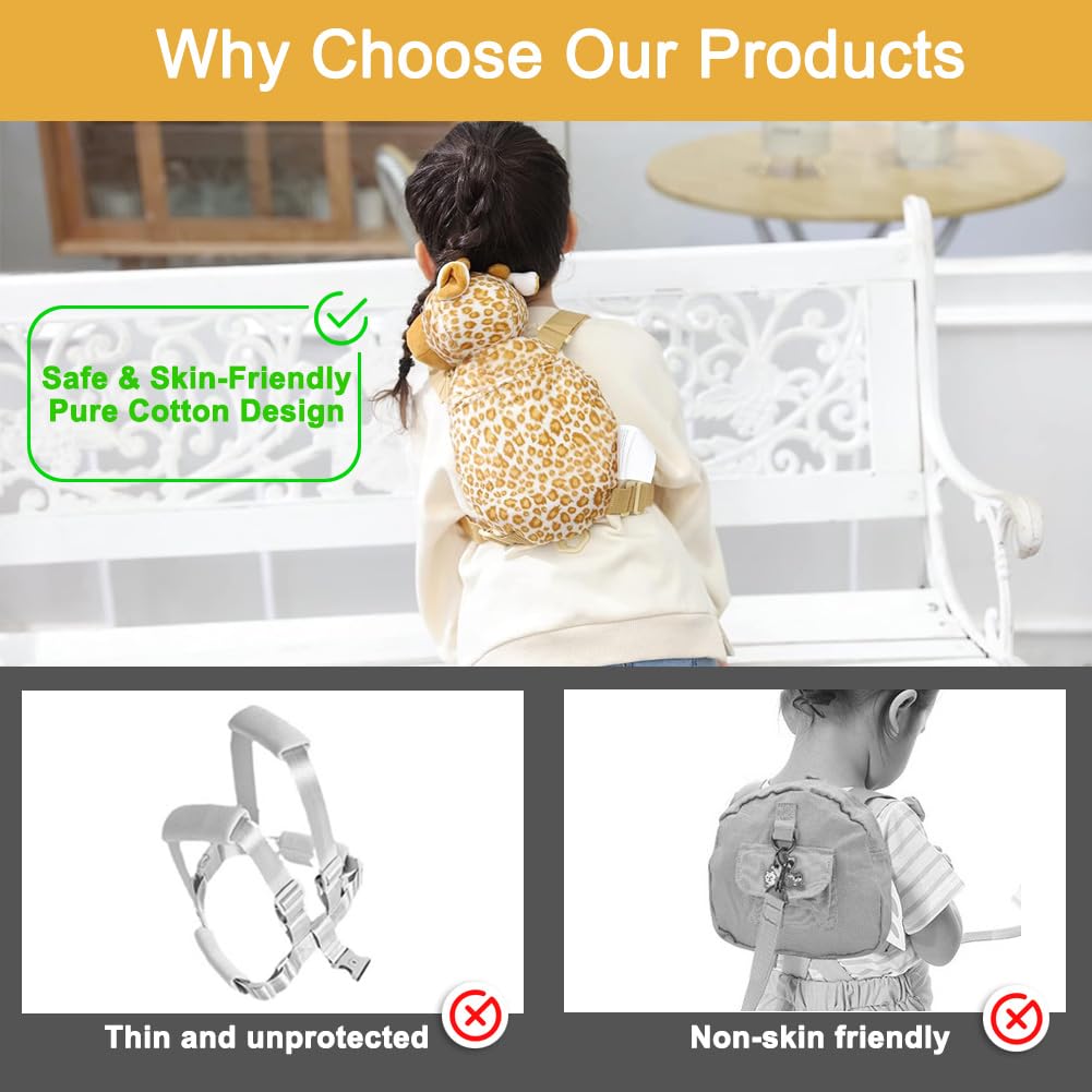 Berhapy 2 in 1 Toddler Leash, Toddler Safety Harness Backpack with Leash, Children's Walking Leash Strap with Backpack, Kid Leash for 1-3 Years Old Boys and Girls (Giraffe)
