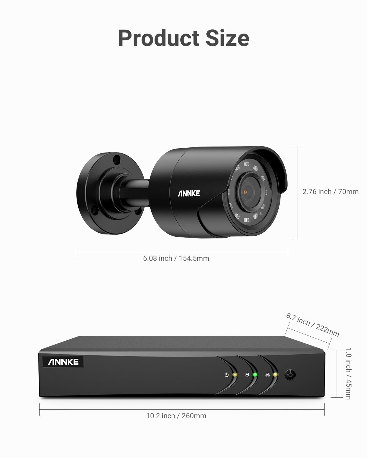 ANNKE 1080P CCTV Camera Security System with AI Human/Vehicle Detection, 5MP Lite H.265 Surveillance DVR and 8 x 1080P HD Weatherproof Camera, Easy Remote View, Smart Playback, IP66, No Hard Drive