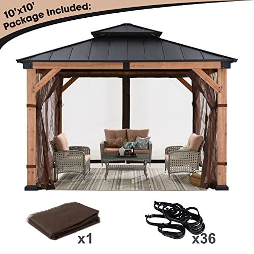 ABCCANOPY Universal Gazebo Netting Replacement 10x10 - Mosquito Netting for Gazebo and Pergolas Outdoor Mesh Netting Screen 4-Panel Sidewall Curtain with Double-Side Zippers (Brown)