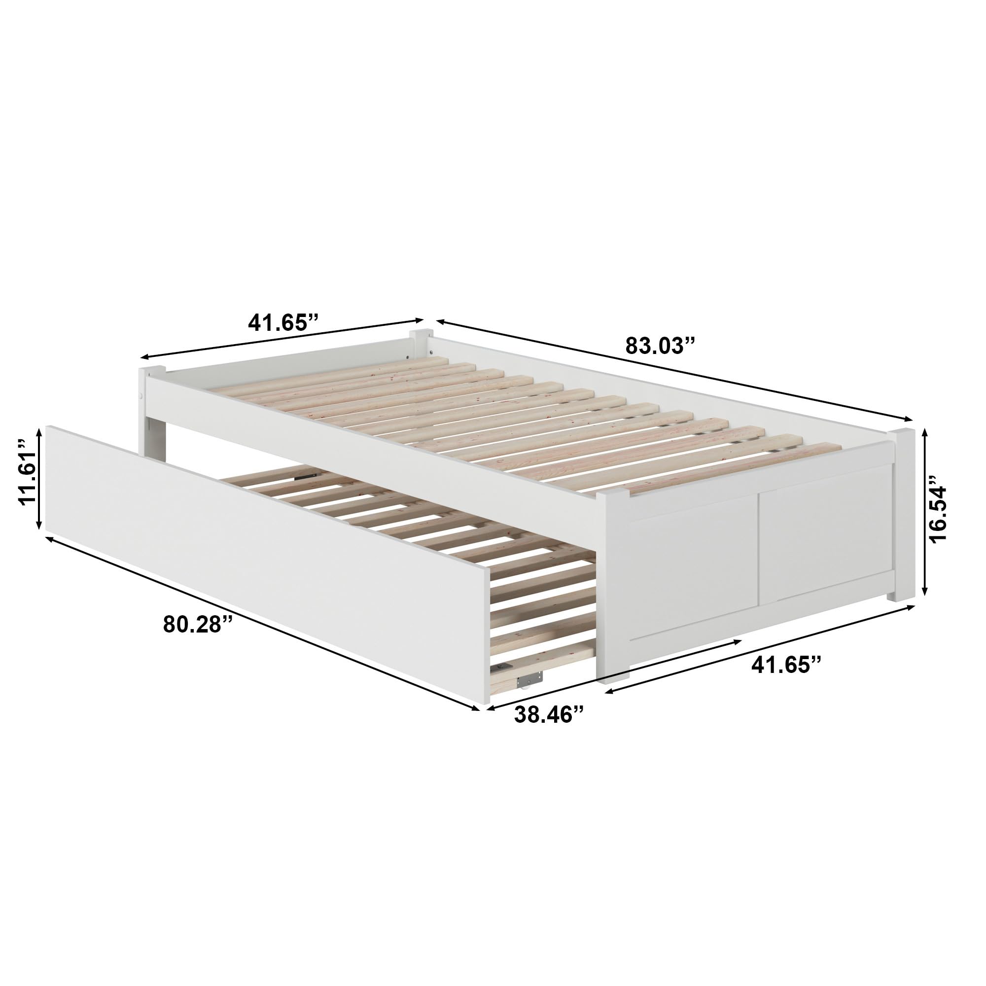 AFI Concord Twin XL Size Platform Bed with Footboard & Twin XL Trundle in White