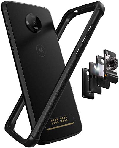 CaseWe - Motorola Moto Z4 Protective Flexible Double Injection Technology (TPU+PC) Bumper Case Cover/Compatible with Moto Mods - All Matte Black