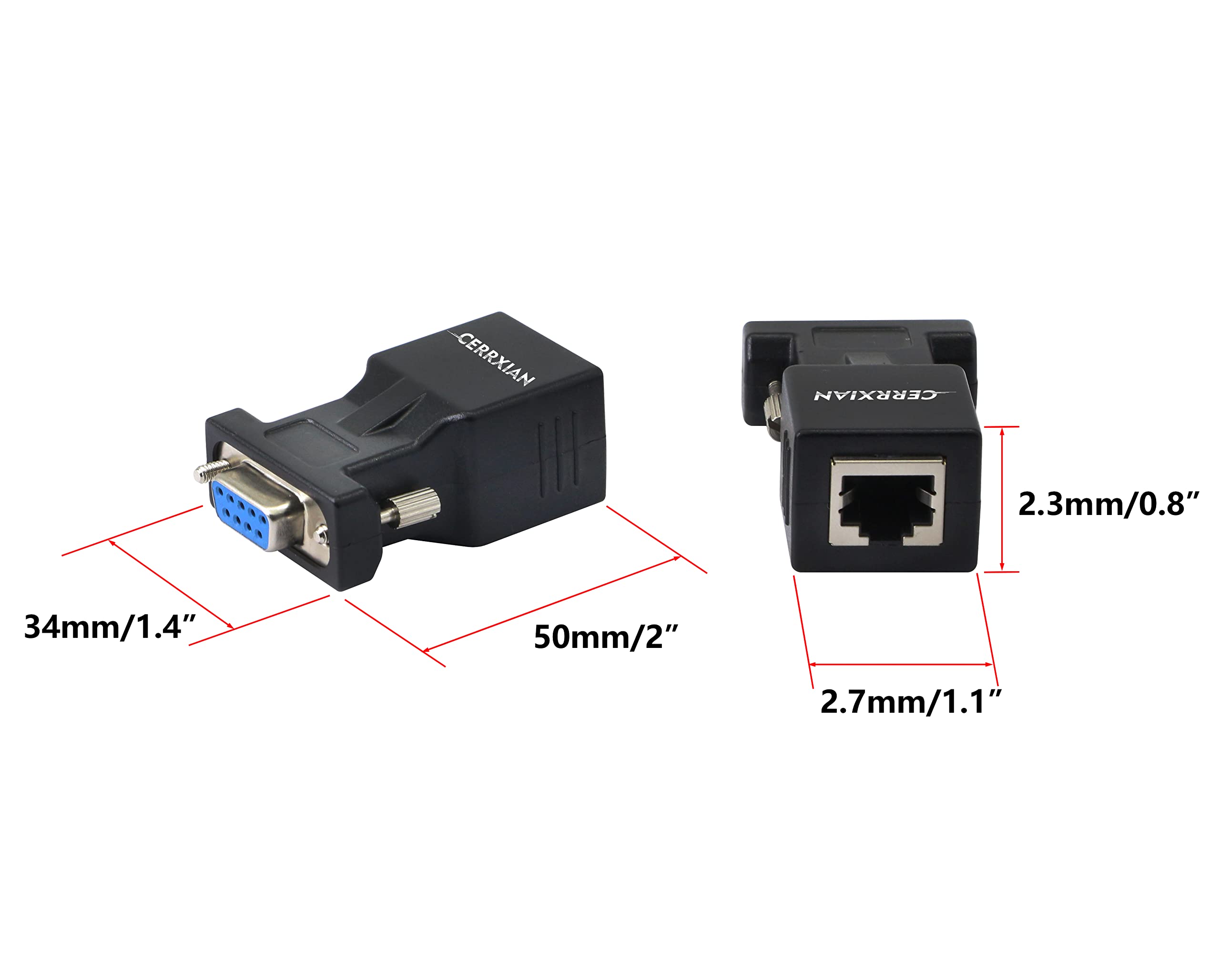 CERRXIAN DB9 RS232 Male & Female to RJ45 Female COM Port to LAN Ethernet Cat5e Cat6 Serial Coupler Extender Adapter(2-Pack)