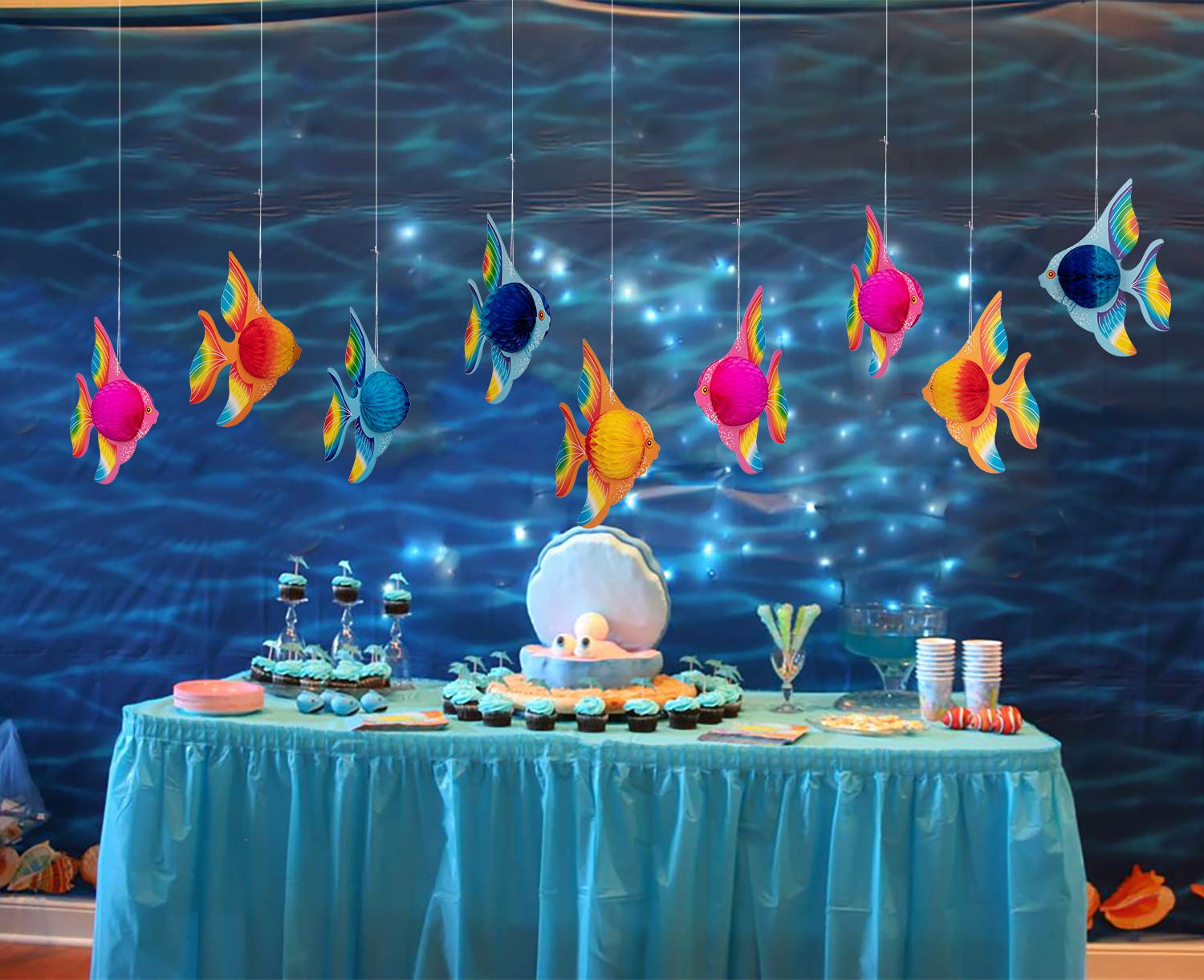 90shine 12PCS Tropical Fish Party Decorations Supplies- Under-The-sea/Mermaid/Luau/Hawaiian/Kids Birthday Table Centerpiece