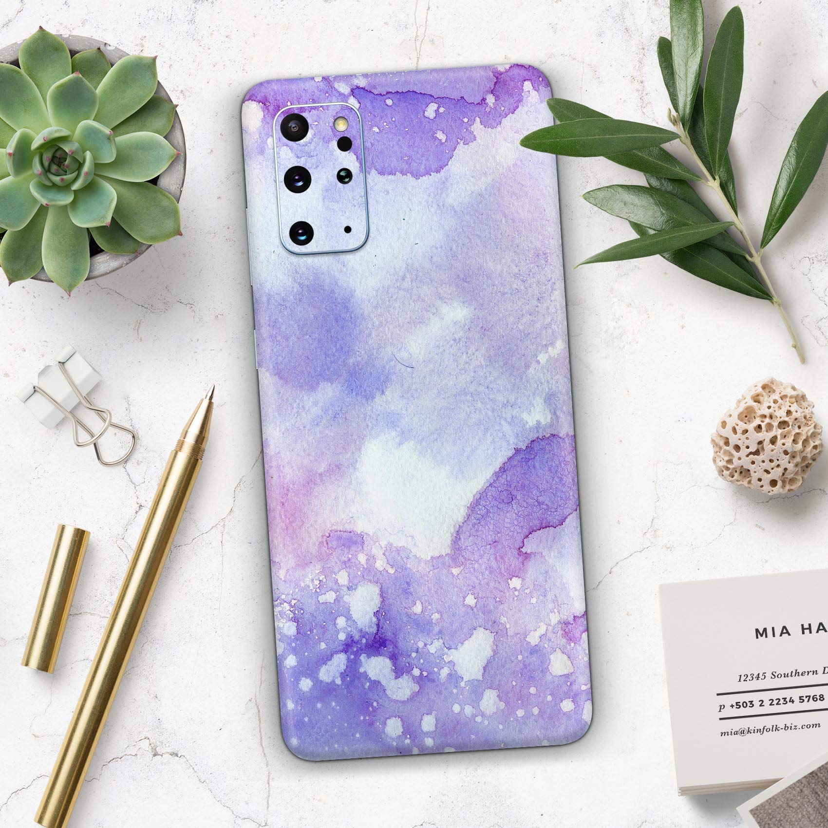 DesignSkinz Blue 4 Absorbed Watercolor Texture Protective Vinyl Decal Wrap Skin Cover Compatible with The Samsung Galaxy S20 (Screen Trim & Back Glass Skin)