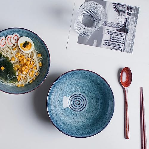 Auanlay 8 Inch Ceramic Ramen Bowl Set of 2, Porcelain 40 oz Japanese Udon Soba Pho Asian Soup Noodle Bowls with Chopsticks and Spoons