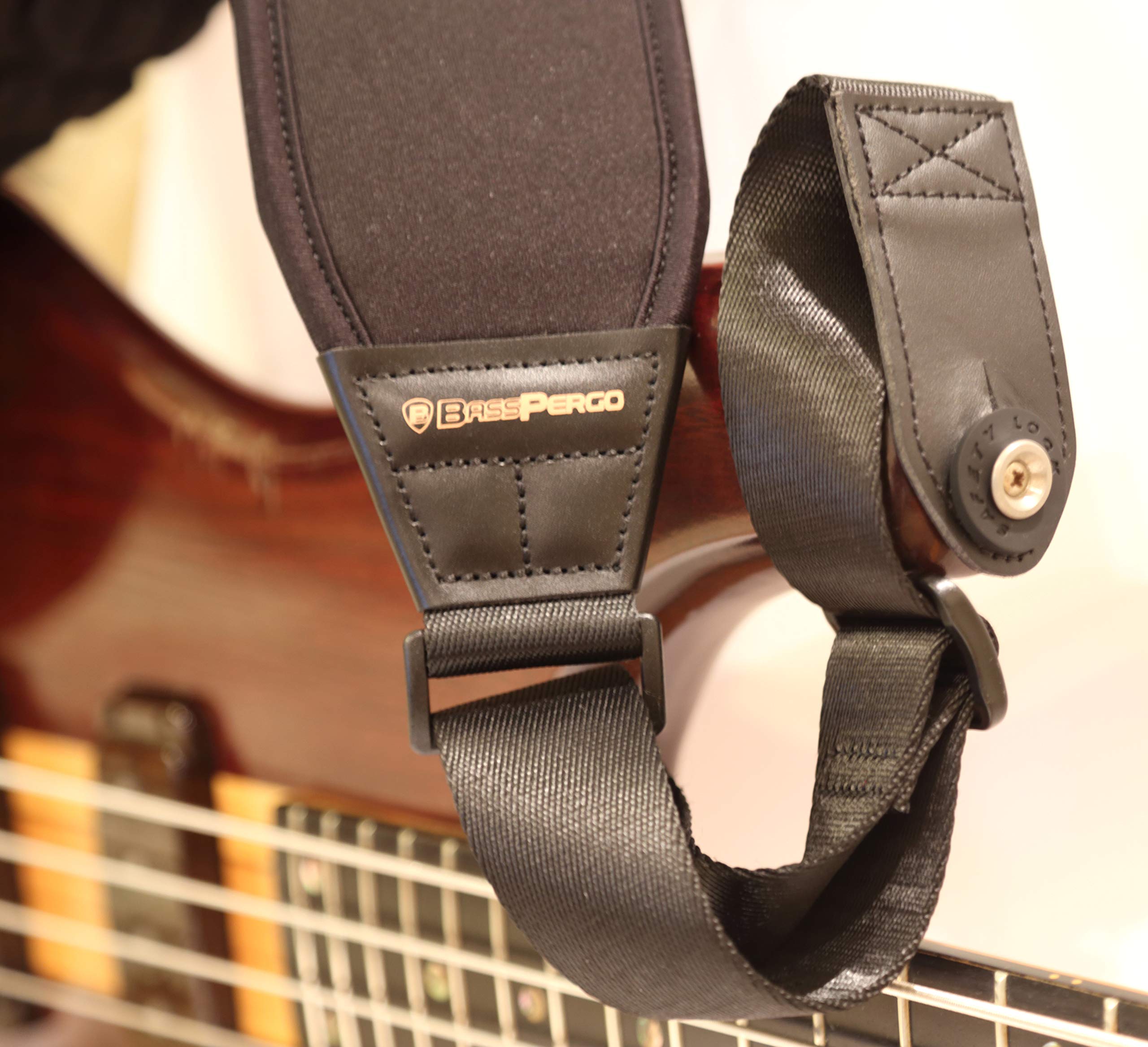 Bass Pergo AirCell Guitar Strap for Electric Guitar, Bass & Acoustic with 3.5" Wide Neoprene Pad w/ 4 Straps Locks, Adjustable Length from 47" to 55.", Black β Soft & Durable
