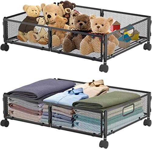 ABCASTER Under Bed Storage with Wheels,Rolling Under Bed Storage Containers,Under Bed Shoe Storage,Under Bed Storage for Clothes, Blankets,Shoes