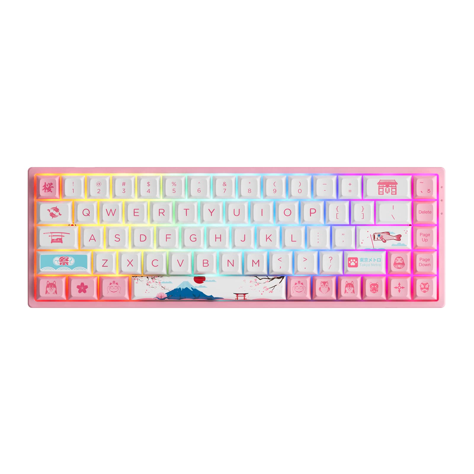 Akko 3068B Plus World Tour Tokyo R2 65% Percent 68-Key RGB Hot-swappable Mechanical Gaming Pink Keyboard, 2.4G Wireless/Bluetooth/Wired with PBT Dye-Sub Keycaps for Mac & Win Switch Jelly Pink