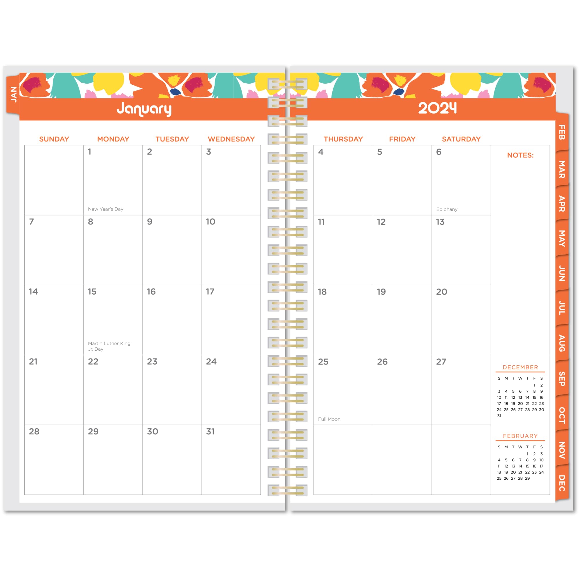 2024 Office Depot® Brand Weekly/Monthly Planner, 5" x 8", Bright Floral, January to December 2024