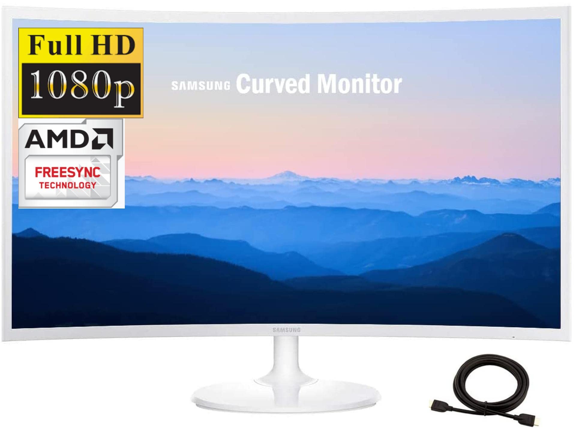 2022 Newest Samsung Flagship 27" FHD Curved LED Backlight Computer Monitor for Business with VGA, HDMI, Ultra-Slim Design with Wide Screen, 4ms Response, 60Hz Refresh, 3000:1 Contrast Ratio, White+JVQ