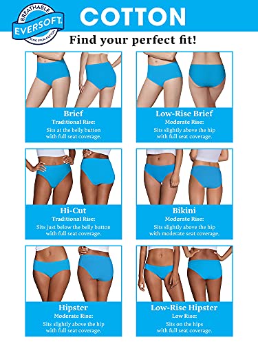 Fruit of the Loom Women's Eversoft Underwear, Tag Free & Breathable, Available in Plus Size, Brief-Cotton-6 Pack-Black, 10