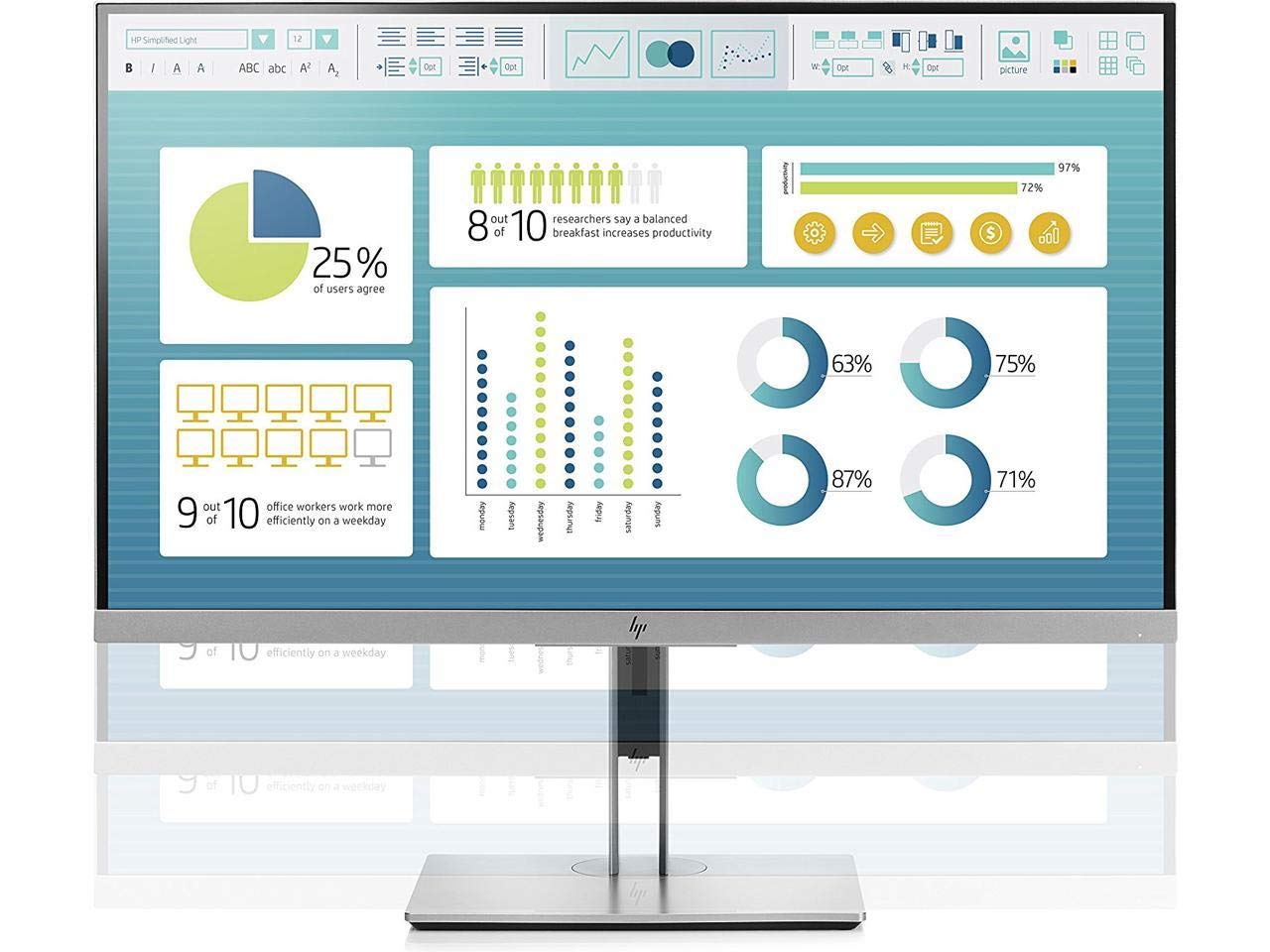 HP EliteDisplay E273 27 inch 4-Way adjustabile Monitor (1FH50A8#ABA) - (1920 x 1080) Full HD - (1x DisplayPort 1.2, 1x HDMI, 1x VGA, 3X USB 3.0) with HDMI Cable