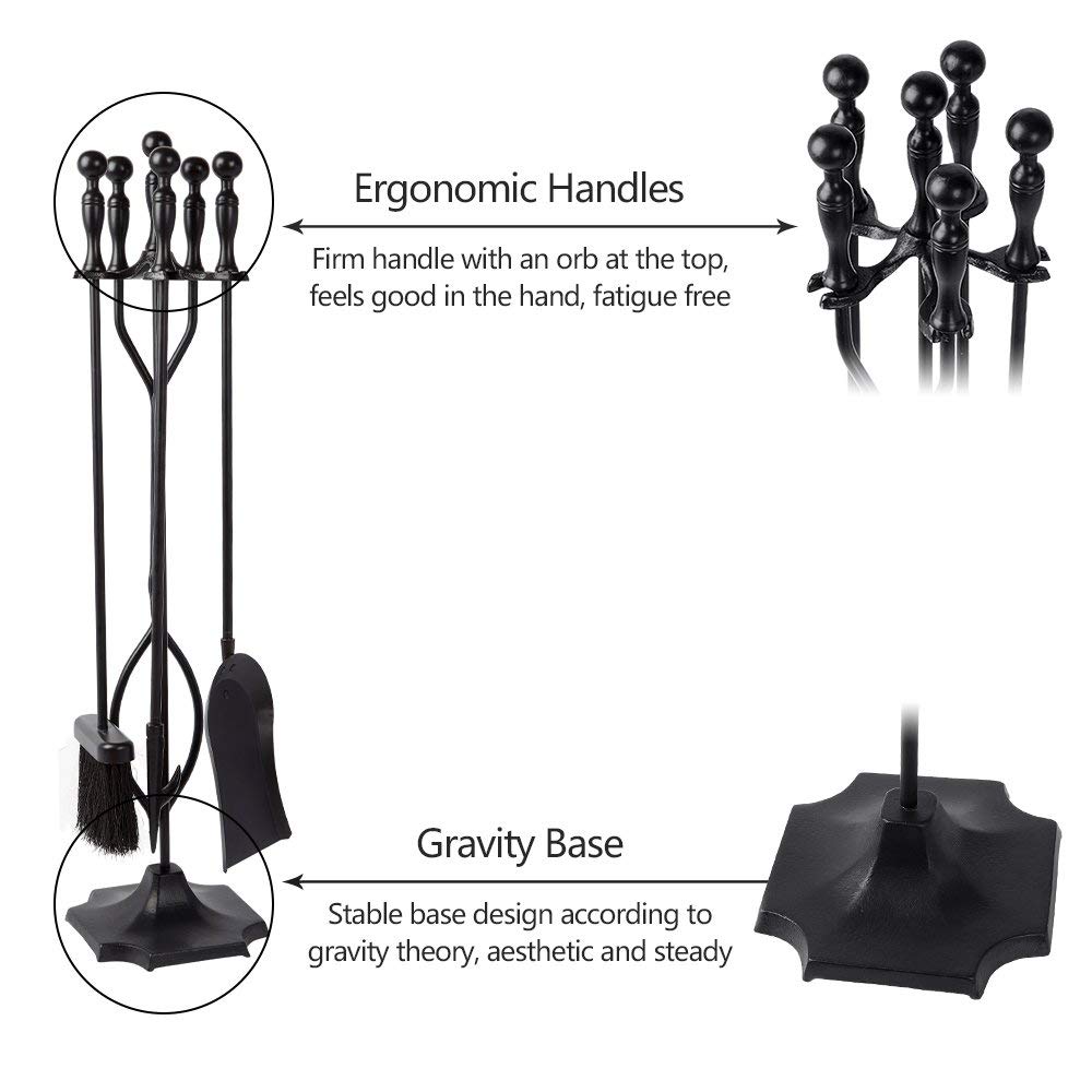 Amagabeli Fireplace Log Holder Indoor Bundle 5PCS fireplace tools and Bucket for fireplace