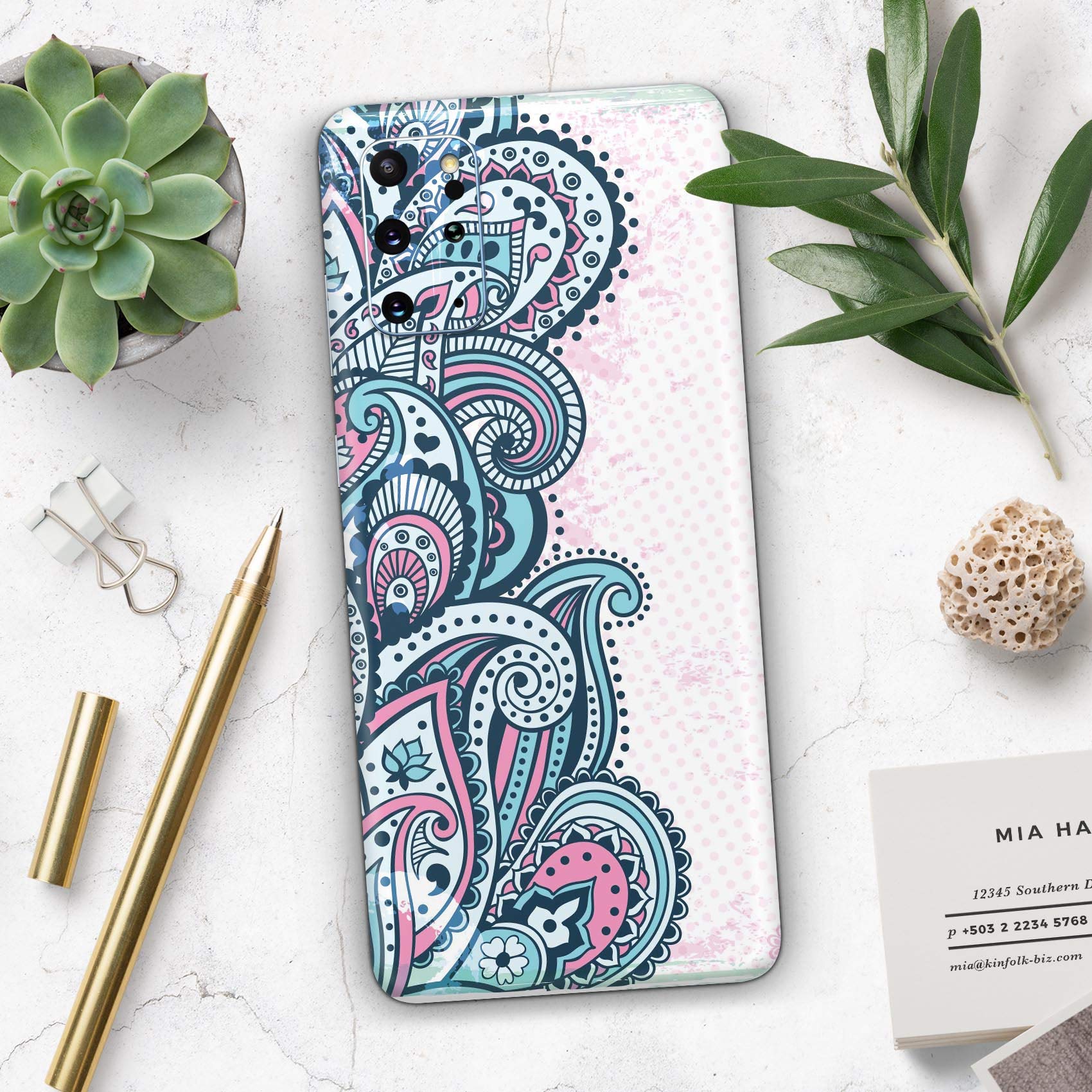 DesignSkinz Colorful Ethnic Sprouts Protective Vinyl Decal Wrap Skin Cover Compatible with The Samsung Galaxy S20 (Screen Trim & Back Glass Skin)