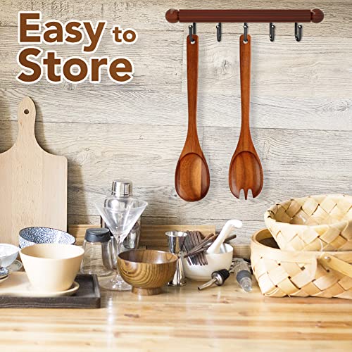 Acacia Wood Salad Severs, 12inch Salad Tongs with Large Spoon and Fork for Tossing and Serving