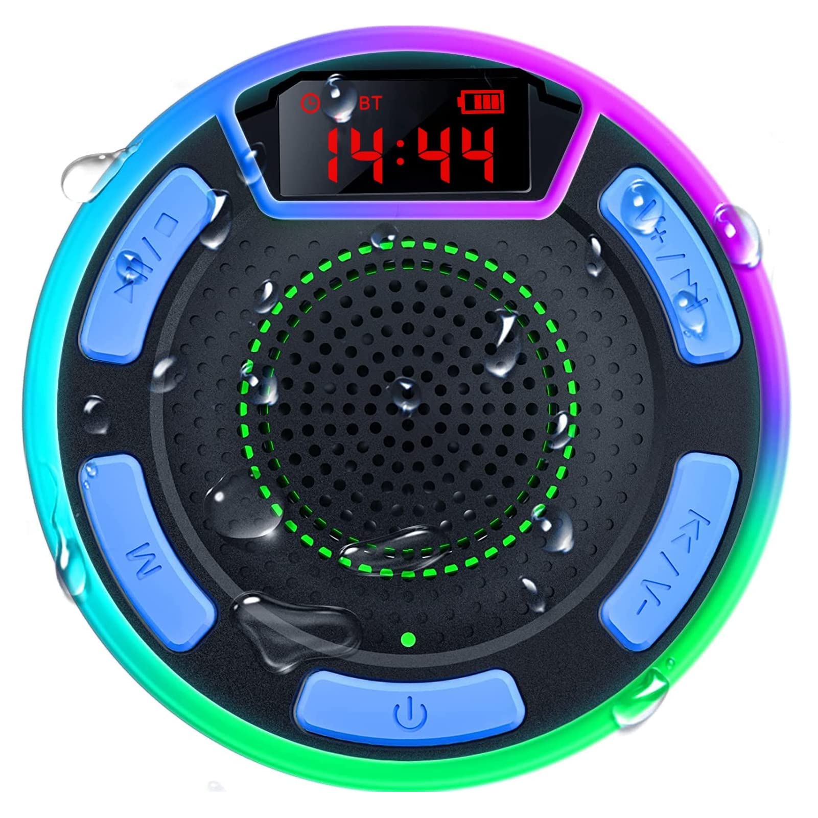 Bluetooth Speakers, DuoTen IPX7 Waterproof Wireless Portable Bluetooth Speakers w/LED Display, FM Radio, Suction Cup, Light Show, Loud Stereo Sound and Bass for Shower, Pool, Party, Travel, Outdoors
