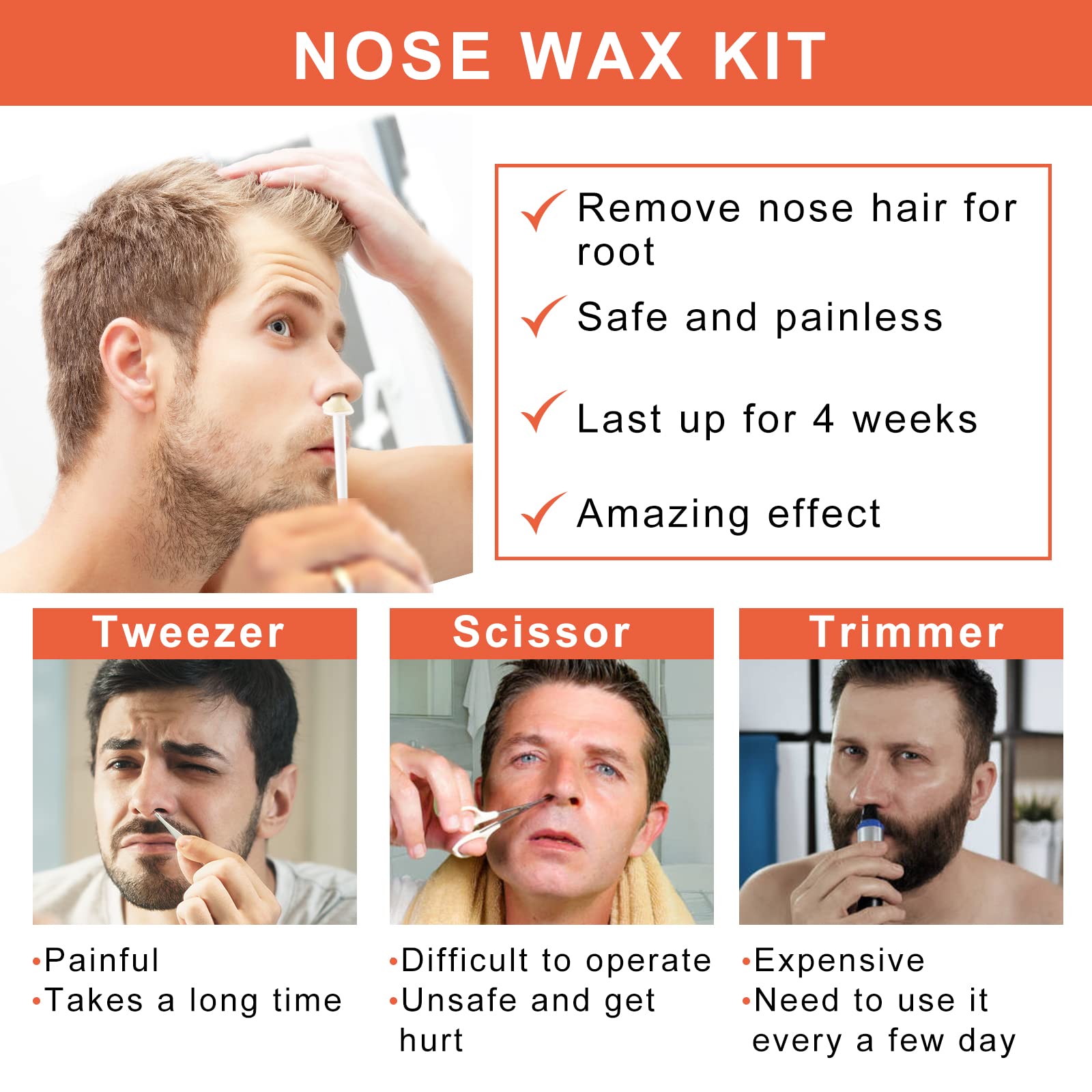 ANREACHO Nose & Ear Hair Wax Kit for Men & Women, 100g Wax with 20 Applicators, Safe Home Grooming Solution for Painless 15-20 Time Usage