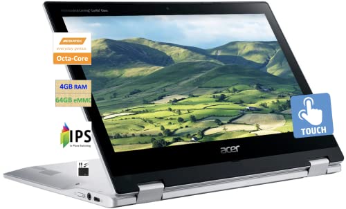 Acer 2023 Newest X360 Chromebook Spin 2-in-1 Convertible Laptop Student Business,8-Core MediaTek MT8183C Processor,11.6‘ HD Touch IPS,4GB RAM,64GB eMMC,WiFi 5,Chrome OS+MarXSolCables,Pure Silver
