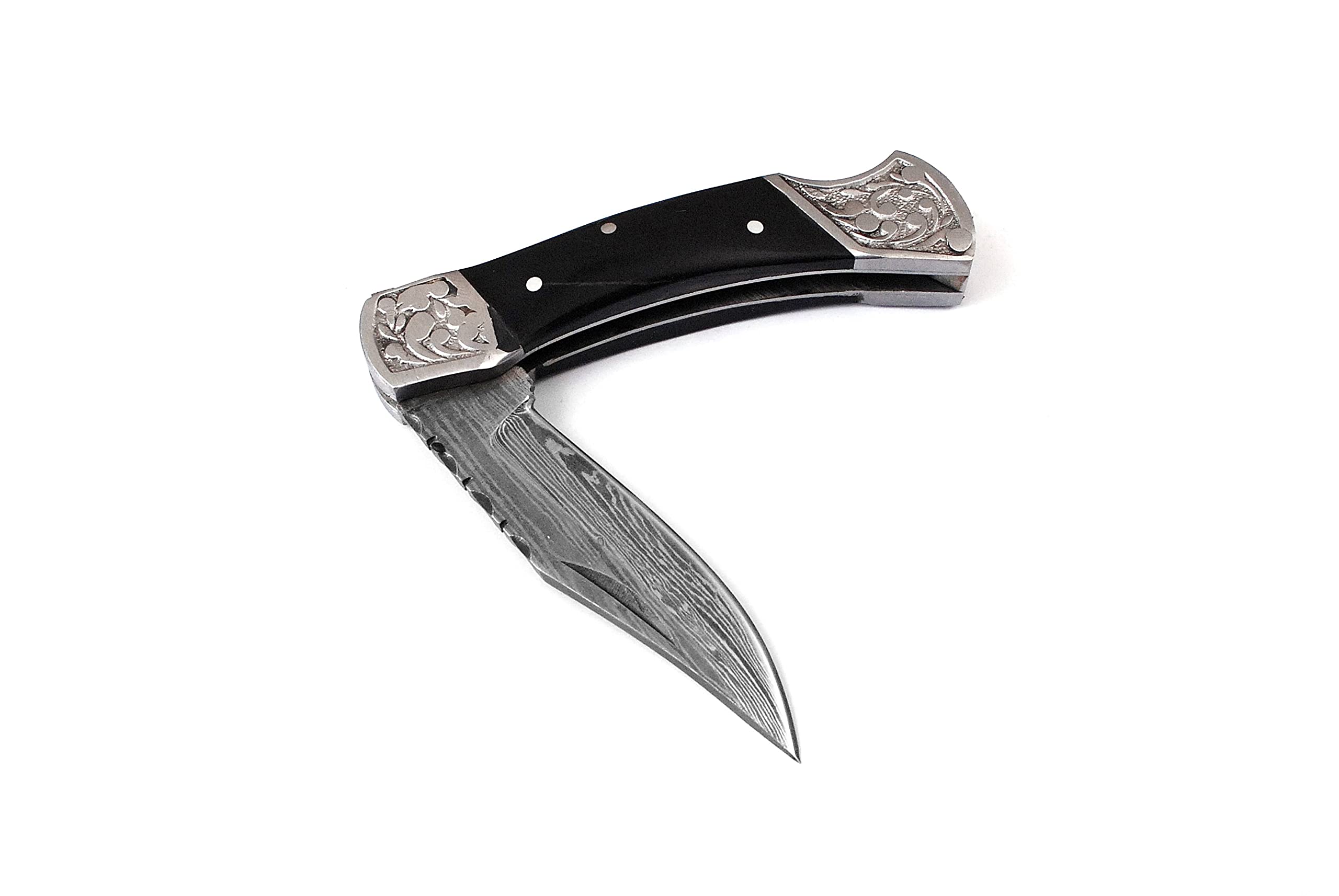 2401 Pocket Knife 4 Pcs Set 6.5" Handmade Damascus Folding Knife Back Lock knife Damascus Hunting Knife with Sheath Damascus Pocket Knife for men 100% Prime Quality