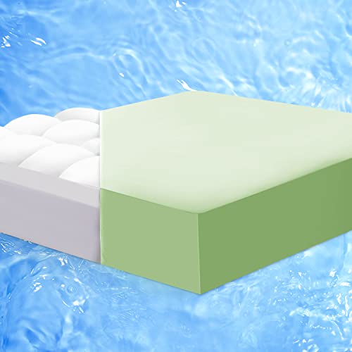 ABENE California King Green Cooling Dual Layer Mattress Topper for Hot Sleepers, Breathable Cool Fitted Sheet for Night Sweats Relief Plus Thick Mattress Pad Cover Soft Pillowtop with Deep Pocket