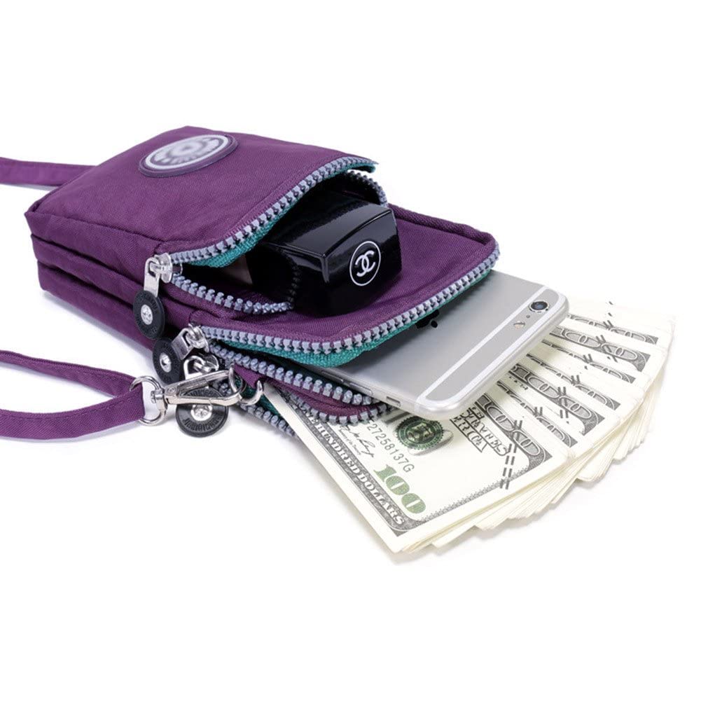 Amamcy Nylon Crossbody Cellphone Pouch Waterproof 3 Layers Unisex Phone Bag Shoulder Bag Coin Purse for Women Men
