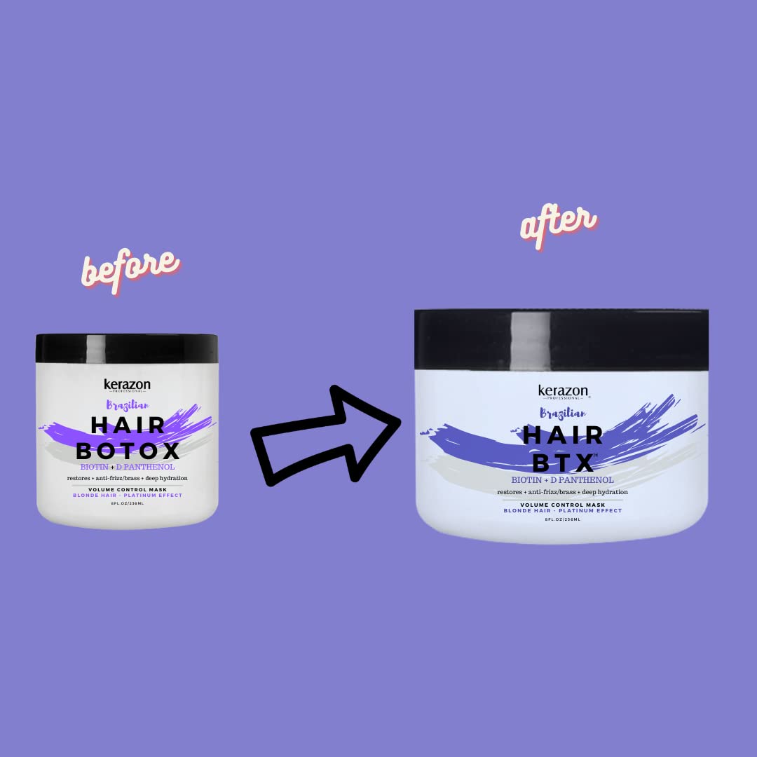 KERAZON Blonde Brazilian Hair BTX Treatment Purple Mask Platinum Effect & Silver Hair Providing Smoothing, Deep Hydration, Anti-Brass, Shine, Softness, Volume & Frizz Control