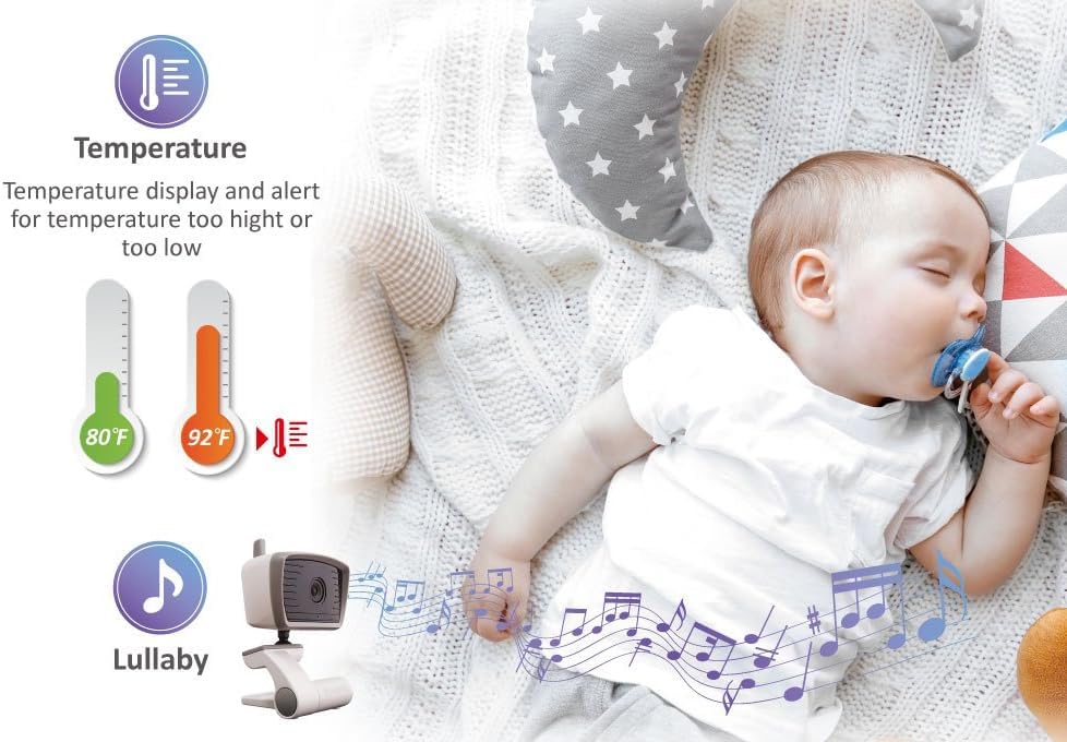 Baby Monitor No WiFi with 2 Cameras, 12hr Long Battery Life, 1000ft Range, 5" HD Display, Auto Night Vision, 2-Way Audio, Lullaby and Noise Activation