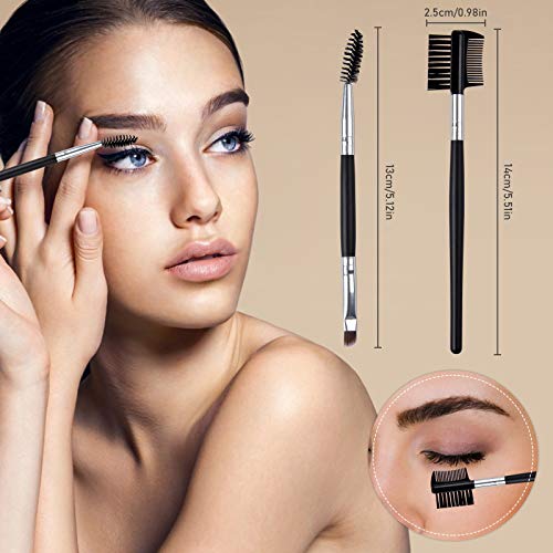 Eyelash Comb Brush Tools EBANKU 4pcs Eyebrow Brush Comb Eyelashes Curler Lash Separator Tool Double Ended Professional Eye Brow Spoolie Brushes for Makeup Grooming (Black)