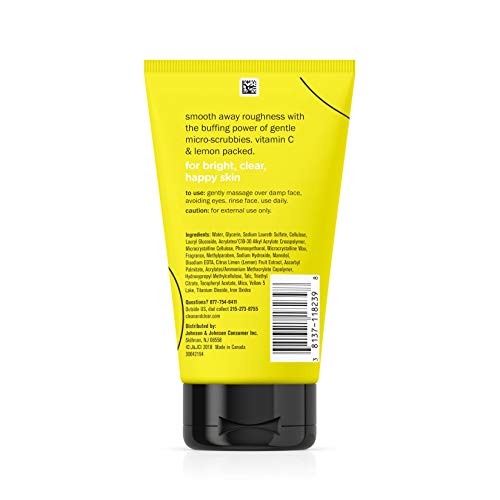 Clean & Clear Lemon Zesty Brightening Facial Scrub, Vitamin C, Lemon Extract & Gentle Micro-Scrubbies to Buff & Brighten Skin & Reduce Shine, Oil-Free Daily Face Cleansing Scrub, 4.2 Oz