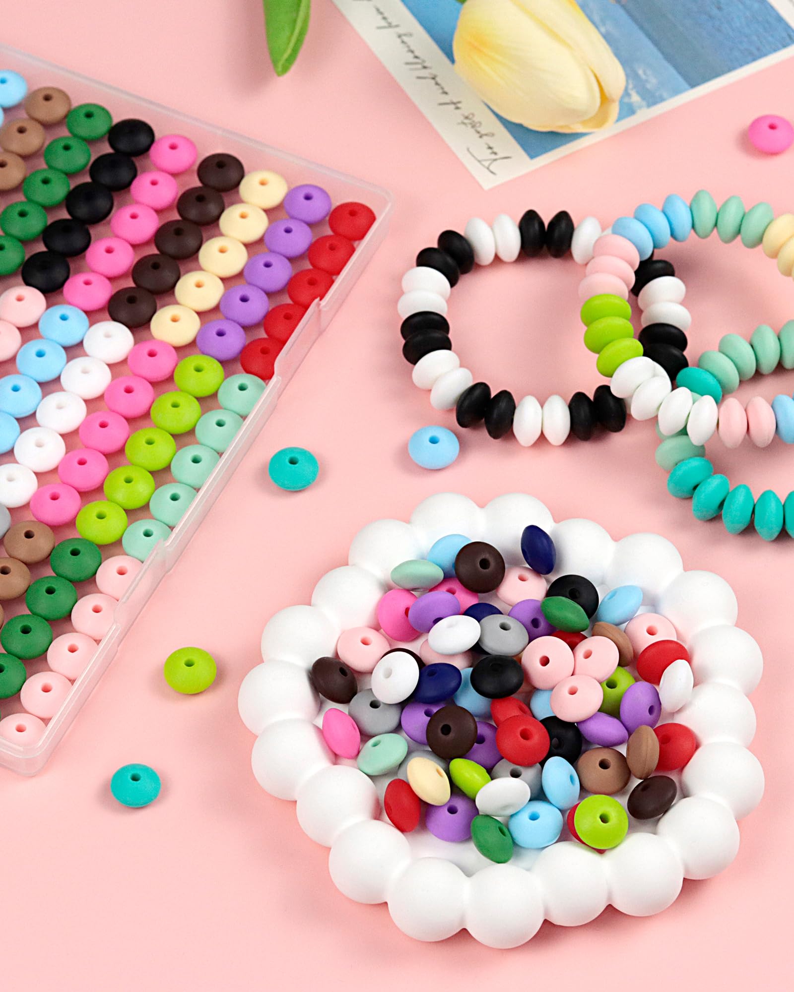 240PCS FIVEIZERO Silicone Lentil Beads,12mm Silicone Beads Abacus Beads Silicone Beads Bulk Silicone Spacer Beads Colorful DIY Lanyard Beads for Making Necklace Keychain Accessories(16 Colors)