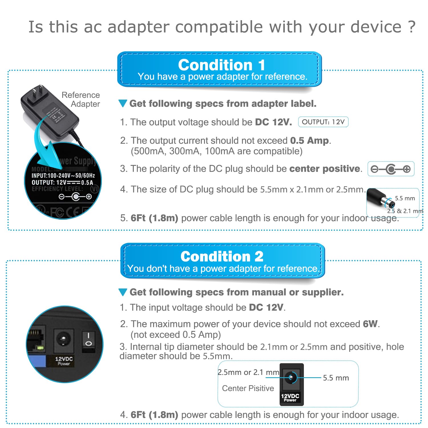Chanzon 12V 0.5A 6W Power Supply AC DC Switching Adapter, 12 Volt .5a AC/DC Wall Wart Converter Transformer, 100-240v 50 60HZ Input with 12vdc 500ma Output