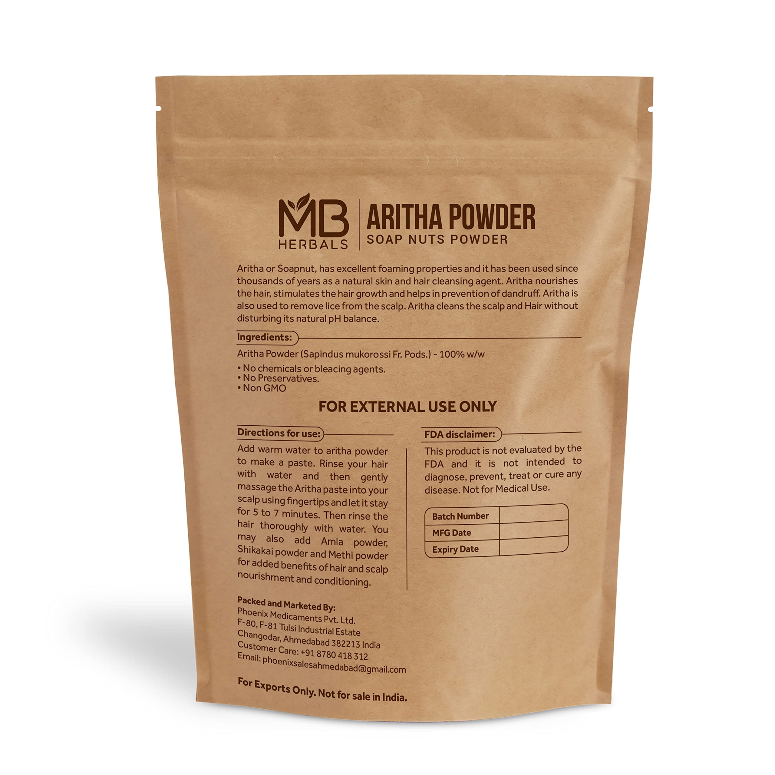 MB Herbals Aritha Powder 100g | 3.5 oz | 100% Pure & Organically Grown (Wild-crafted) Soap Nut Powder | Natural Hair Shampoo & Conditioner | Sapindus mukorossi