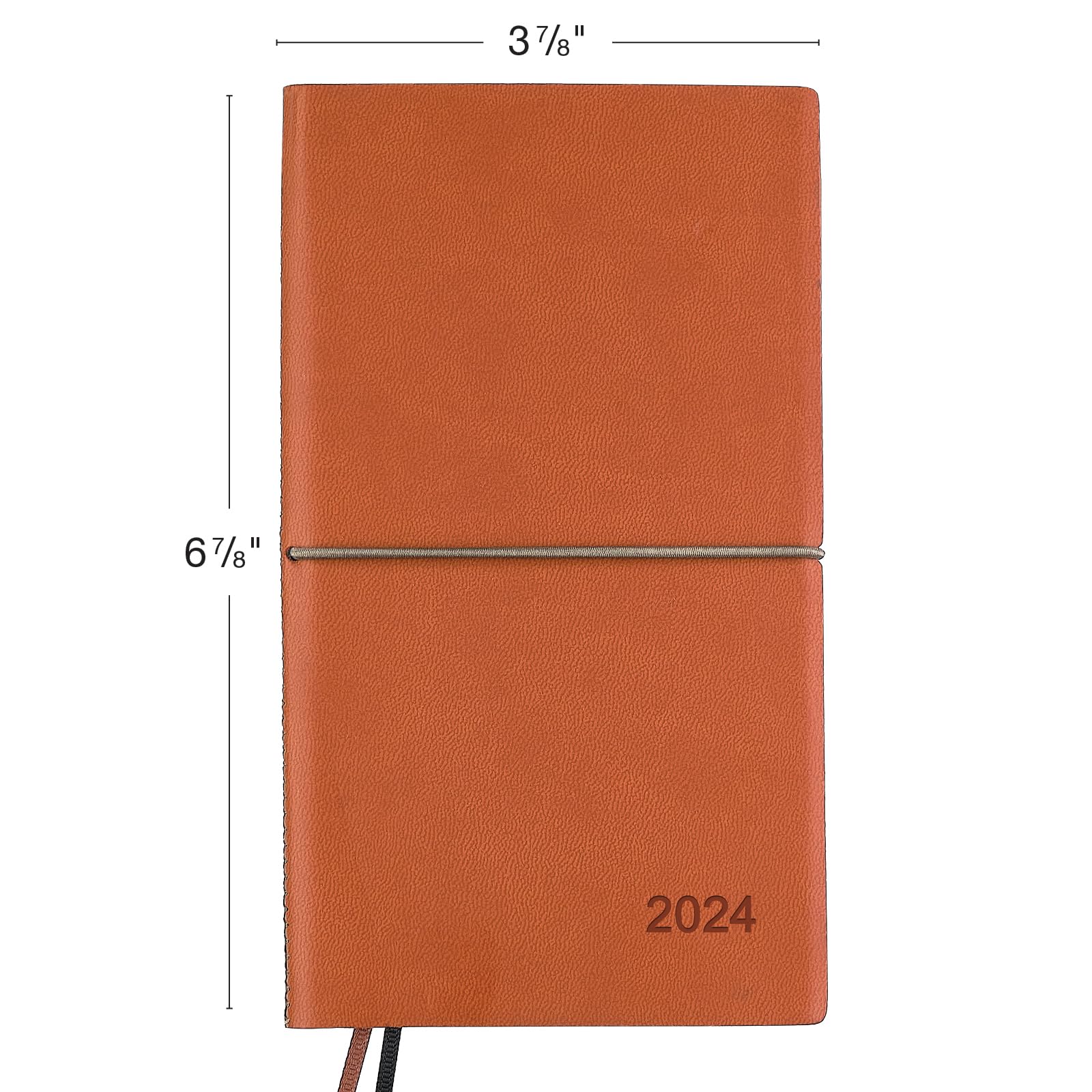 2024 Planner/Pocket Calendar 4"x7": 14 Months (Nov 2023 - Dec 2024) Weekly, Monthly Calendars, Leather Material, Elastic Closure, Decorative Stitching, Page Finder Ribbons and Notes Pages(Brown/Black)