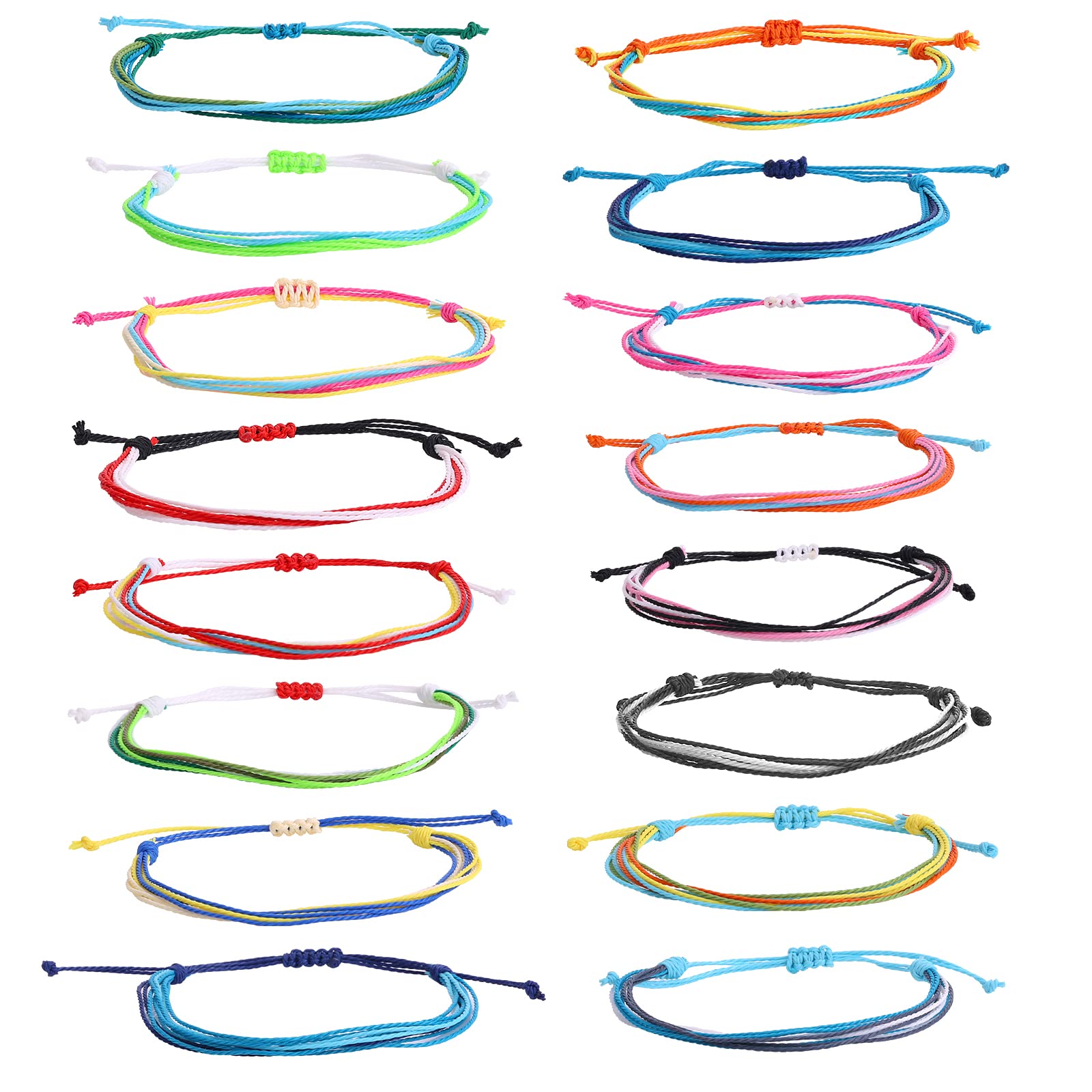 16Pcs String Bracelets Summer Beach Surfer Wave Bracelets Waterproof String Wave Bracelet Adjustable Handmade Wave Bracelet Anklets for Women