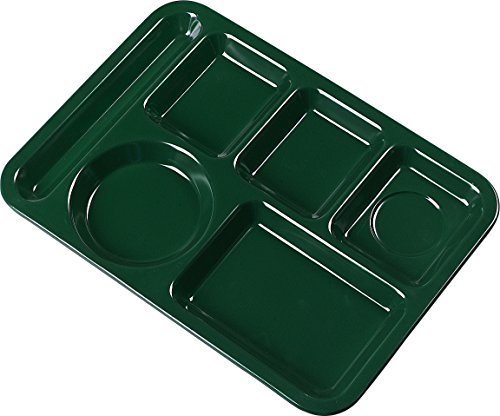 Carlisle FoodService Products Left-Hand Heavyweight 6-Compartment Melamine Tray 10" x 14" - Forest Green