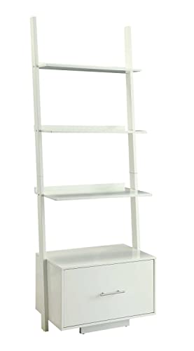 Convenience Concepts American Heritage 4 shelves Ladder Bookcase with File Drawer, White