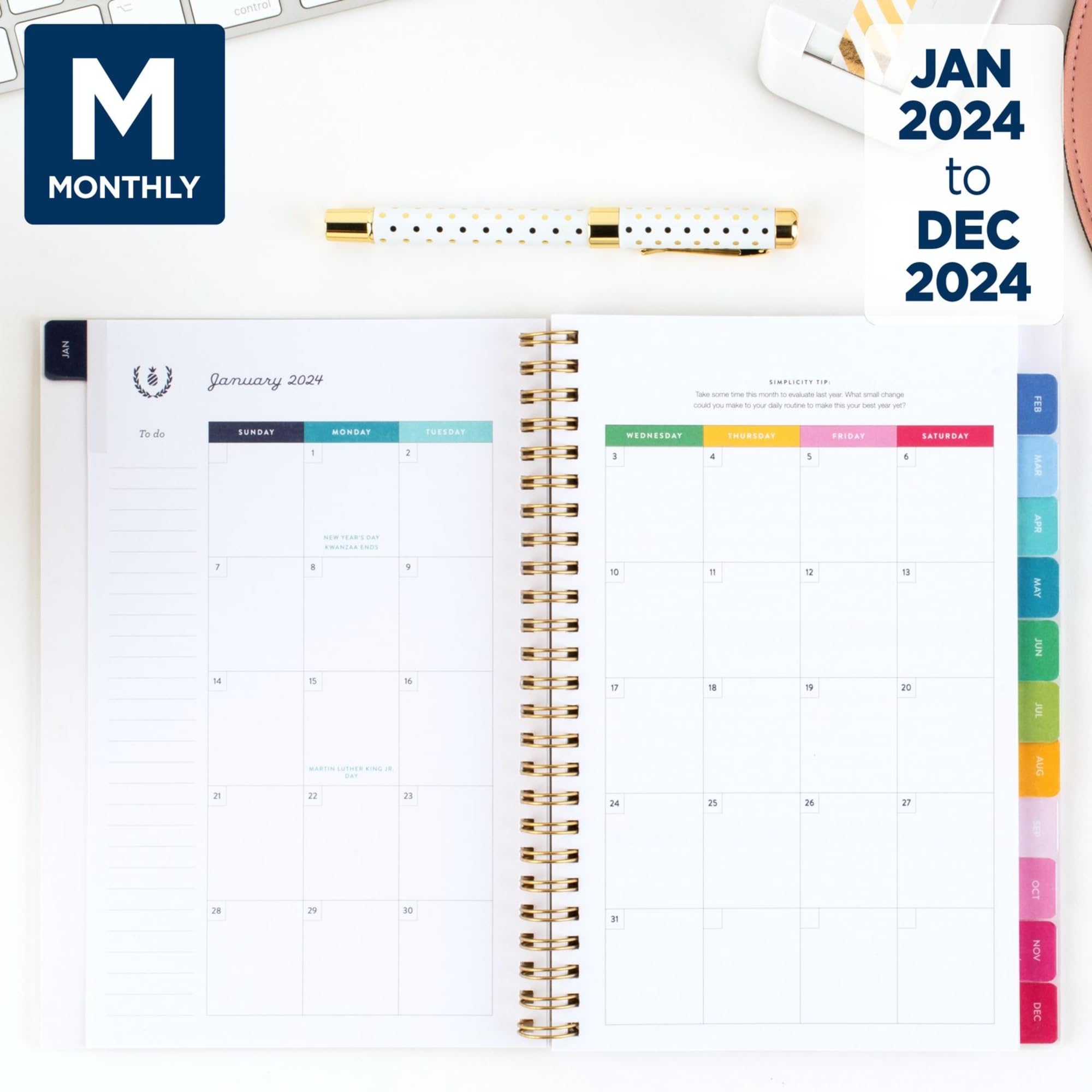 2024 Simplified by Emily Ley for AT-A-GLANCEĀ® Weekly/Monthly Planner, 5-1/2" x 8-1/2", Cream Blossoms, January to December 2024, EL19-200