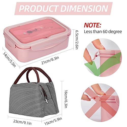 Porzu Bento Lunch Box, 1400 ML Lunch Box Meal PrepFor Kids & Adults,3 Compartments Portable Food Container with Utensil (Pink)
