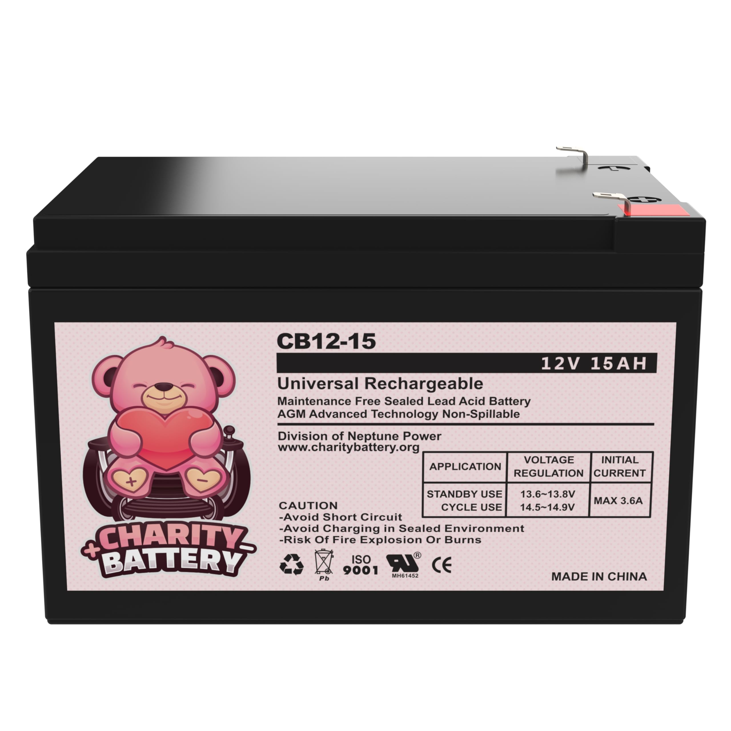 Charity Battery CB12-15 12V 15Ah SLA Battery (Replaces cb12-12 np12-12 bp12-12 es12-12 ub12120)