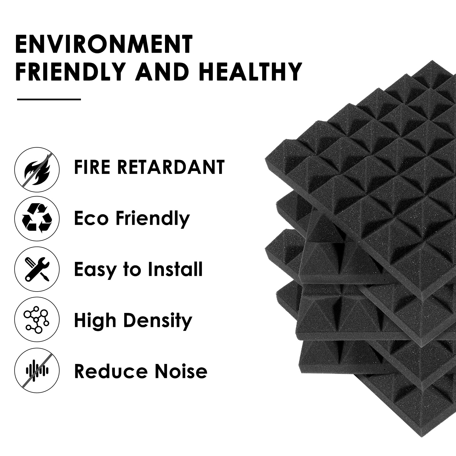 24 Pack Acoustic Foam Panels Sound Proof Foam Panels 2 Inch, 2" X 12" X 12" Fire Retardant Sound Proofing Padding for Wall, Studio Foam Wedge Tiles