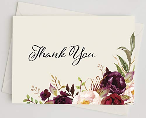 Funeral Thank You Cards - Sympathy Bereavement Thank You Cards With Envelopes - Message Inside (25, Rose)
