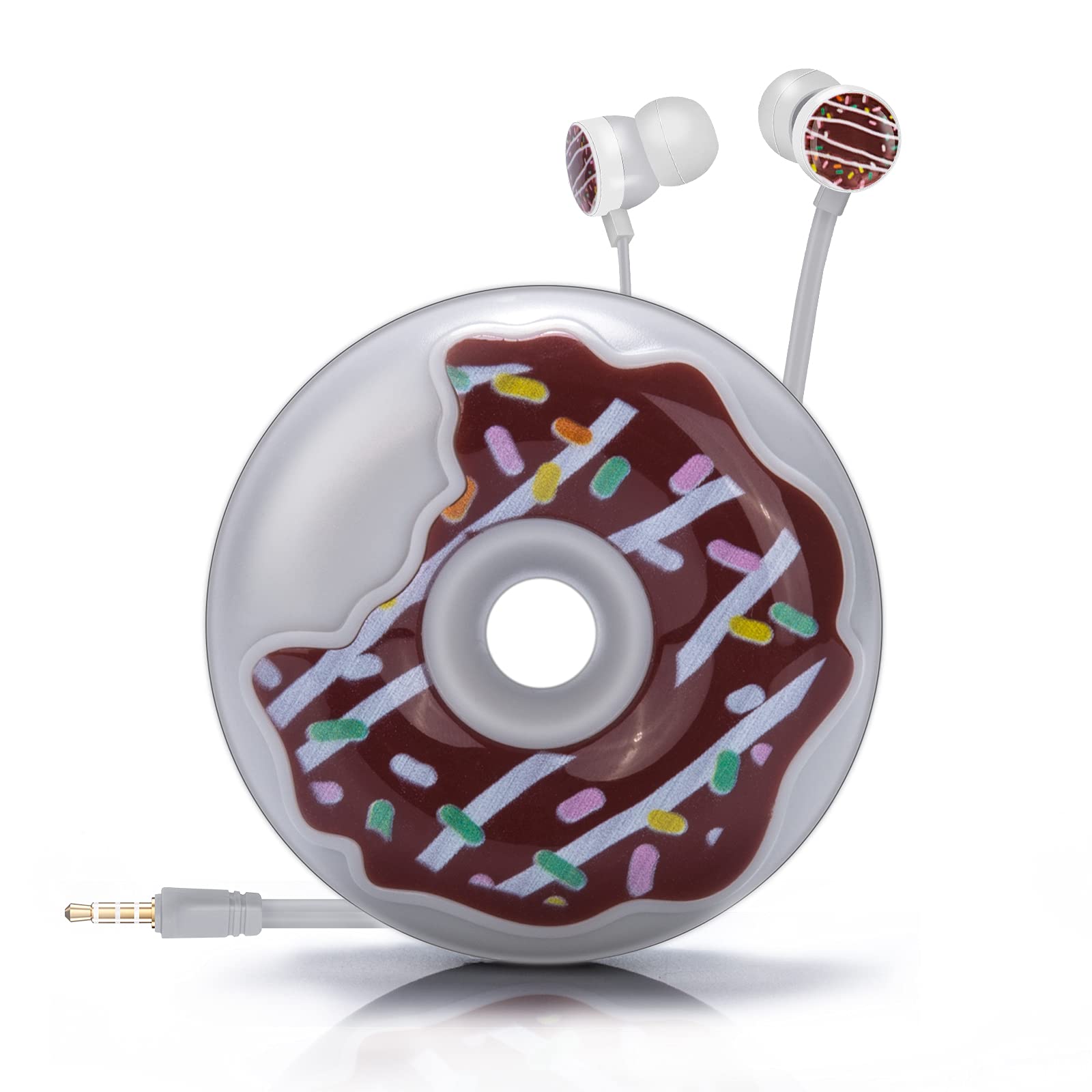 AnRuk Cute Donut Earbuds for Kids, Kid Size Wired Earbud & in-Ear Headphones with Microphone and Lovely Earphones Storage Case Gifts for School Girls and Boys (Grey)