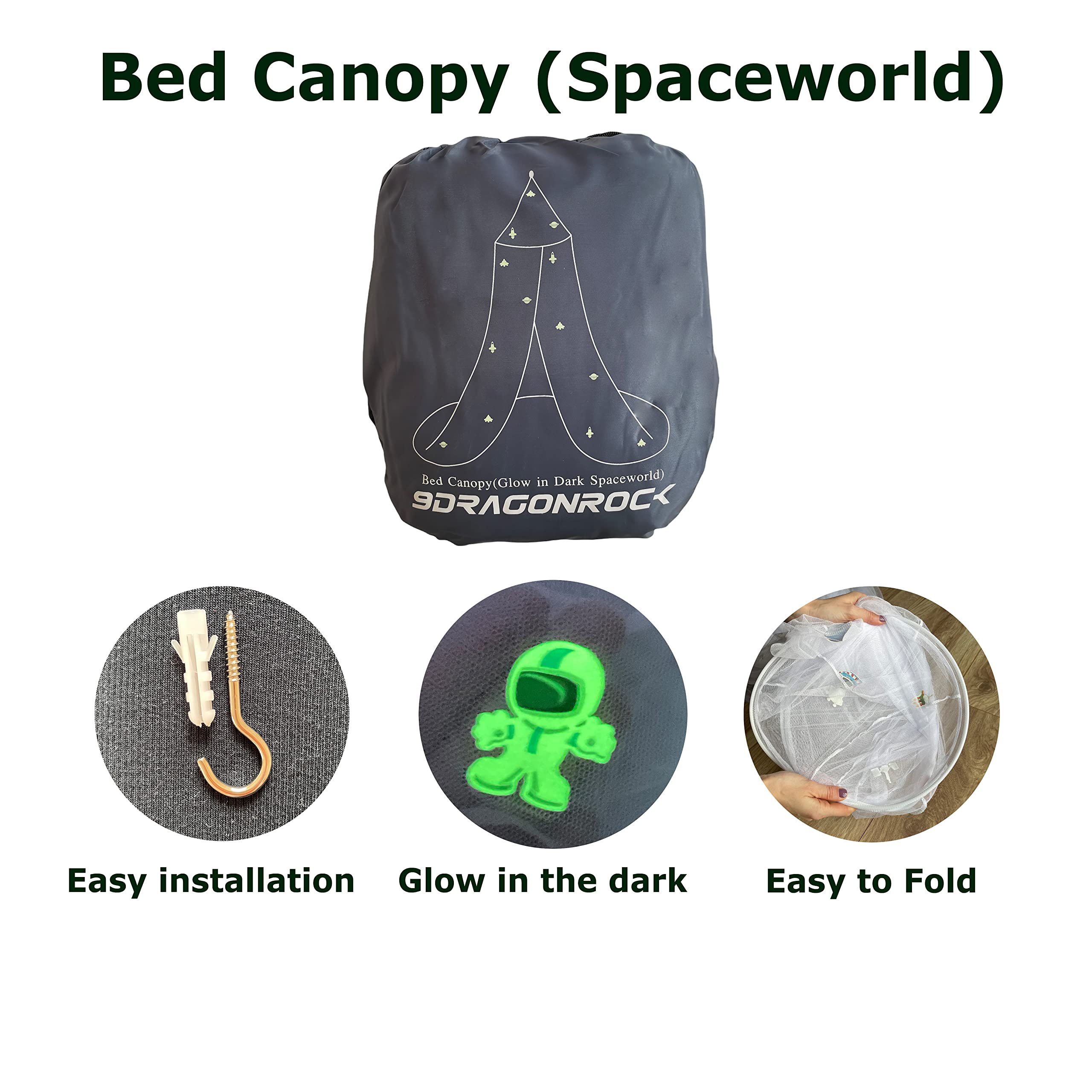 NFGMFMQSHDF Bed Canopy with Glow in The Dark Spaceworld, Modern White Bed Curtain for Girls, Kids & Babies, Fire Retardant Fabric