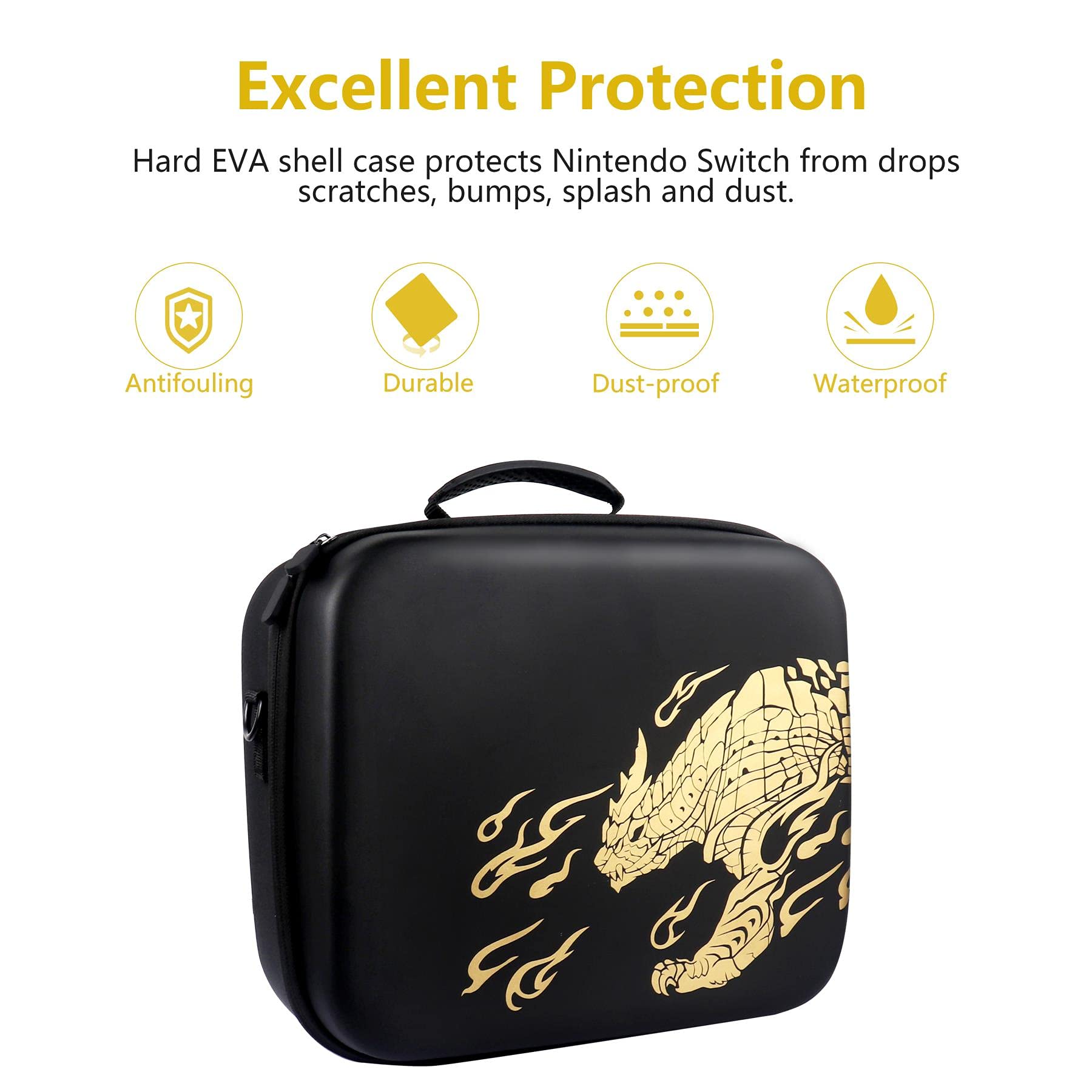 17 in 1 Switch Carrying Case Accessories Bundle Kit: Monster Hunter Rise Carry Case, Joycon Grip, Wristband, TPU Protective Cover, Playstand, Screen Protector, Ring-con Storage Bag, Game Card Box Etc.