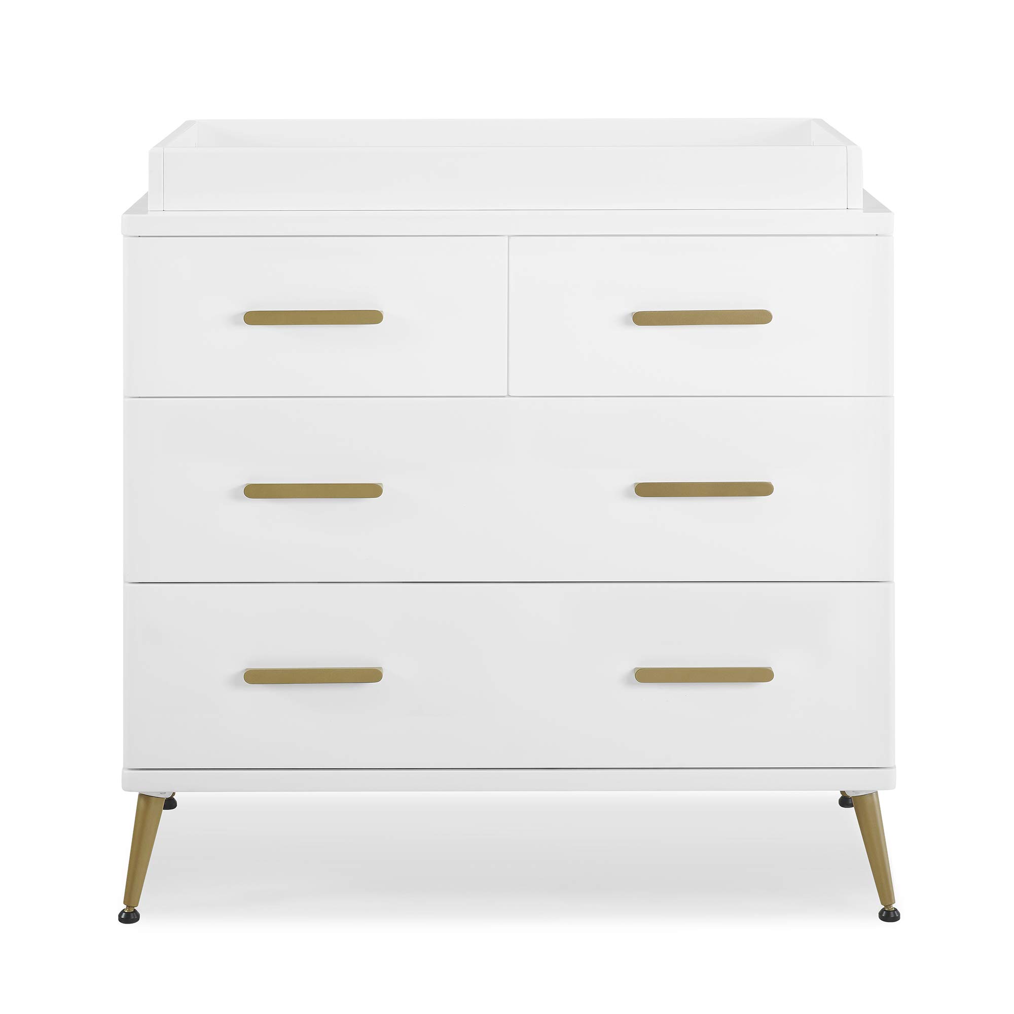 Delta Children Sloane 4 Drawer Dresser with Changing Top, Bianca White w/Melted Bronze