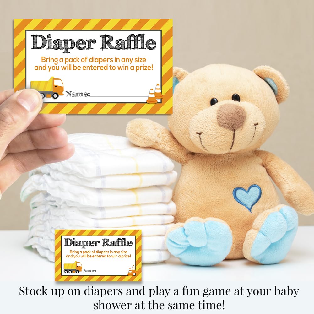 Amanda Creation Baby Under Construction Diaper Raffle Tickets for Baby Boy Showers, 20 2" X 3β Double Sided Insert Cards for Games, Bring a Pack of Diapers to Win Favors & Prizes!